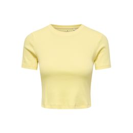 Kurzarmshirt Only "ONLBETTY S/S O-NECK SHORT TOP CC JRS", Damen, Gr. L, sunlight, Jersey, Obermaterial: 95% Baumwolle, 5% Elasthan, unifarben, regular fit bauchfrei, Rundhals, Shirts, softe Jerseyqualit&auml;t