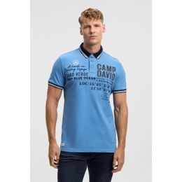 Poloshirt CAMP DAVID, Herren, Gr. L, electric sky, Piqu&eacute;, Material: 100% Baumwolle, bedruckt, bestickt, regular fit normal, hoch geschlossener Ausschnitt, eingesetzt B&uuml;ndchen, Shirts, mit Seitenschlitze