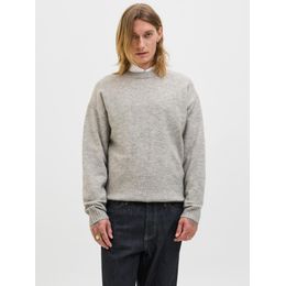 Jack & Jones Rundhalspullover JACK & JONES "JJESOHO OLLIE KNIT CREW NECK SN", Herren, Gr. XXL, grau (light grau melange), Strick, Obermaterial: 51% Polyester, 41% Polyacryl, 5% Wolle, 3% Elasthan, unifarben, relaxed fit normal, Rundhals, Strickb&uuml;ndchen, Pullover Rundhalspullover, Materialmix, relaxed fit