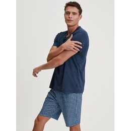 Shorty Calida "Relax Streamline 1", Damen, Gr. M (50), blau (insignia blau), Interlock, Obermaterial: 100% Baumwolle, bequem kurz, V-Ausschnitt, Homewear-Sets Shorty, weich, Interlock-Qualit&auml;t, kurze &Auml;rmel