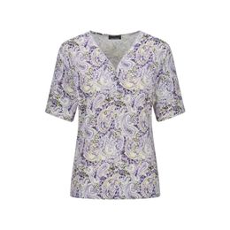 Print-Shirt GOLDNER "Viskoseshirt mit Paisley-Muster", Damen, Gr. 48, lila (flieder, gr&uuml;n, gemustert), Obermaterial: 95% Viskose CV. 5% Elasthan EL., figurumspielend, V-Ausschnitt, Shirts, Dekorativer RV am Ausschnitt