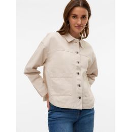 V&eacute;ro Moda Jeansjacke VERO MODA "VMJAMIE LS DENIM SHACKET MIX NOOS", Damen, Gr. XS, beige (birch), Denim/Jeans, Obermaterial: 80% Baumwolle, 20% Polyester, unifarben, loose fit normal, Jacken Jeansjacke, Baumwollmischung