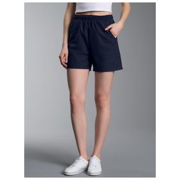 Jerseyhose TRIGEMA "TRIGEMA Shorts aus 100% Baumwolle", Damen, Gr. L, US-Gr&ouml;&szlig;en, blau (navy), 100% Baumwolle, Hosen Jerseyhose