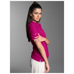 Poloshirt TRIGEMA "TRIGEMA Poloshirt mit Kristallsteinen", Damen, Gr. 3XL, pink (magenta), Piqu&eacute;, 94% Baumwolle, 6% Elastan, Basic, lang, ohne Ausschnitt, Shirts