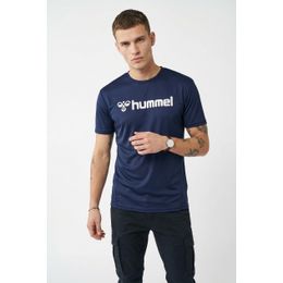 Trainingsshirt Hummel "HMLLOGO JERSEY S/S", Gr. M (48/50), marine, Obermaterial: 100% Polyester, normal normal, Rundhals, Shirts, normale Passform, kurze &Auml;rmel, atmungsaktives Material