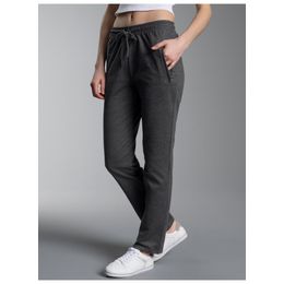 Sweathose TRIGEMA "TRIGEMA Freizeithose aus Sweat-Qualit&auml;t", Damen, Gr. M, US-Gr&ouml;&szlig;en, grau (anthrazit, melange), 70% Baumwolle, 30% Polyester, Hosen Sweathose
