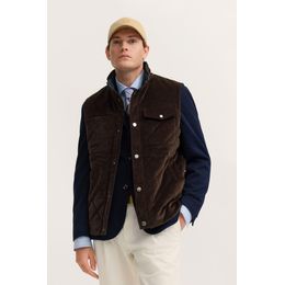 Cordweste Bugatti "Regular Fit", Herren, Gr. 52, 90, braun, 97% Baumwolle, 3% Elasthan, unifarben, regular fit, ohne Ausschnitt, Westen, mit Stehkragen und Druckkn&ouml;pfen