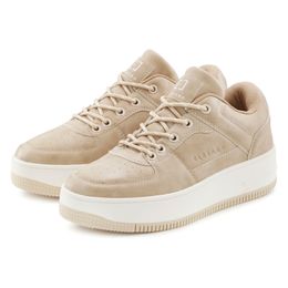 Sneaker ELBSAND "Schn&uuml;rschuh, Freizeitschuh, Halbschuh, Schn&uuml;rhalbschuh, Turnschuh", Damen, Gr. 42, beige, Obermaterial: 100% Lederimitat. Decksohle: 100% Textilmaterial. Futter: 100% Textilmaterial. Laufsohle: 100% Synthetik, clean, unifarben, Schuhe Sneaker, mit modischer Plateausohle, Topseller