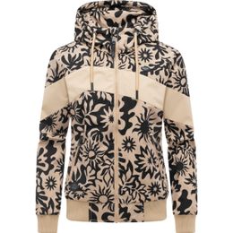 Outdoorjacke Ragwear "Nuggie Block Flower", Damen, Gr. S (36), sand26, Au&szlig;enmaterial: 100% Polyester; Innenfutter: 100% Polyester, gerade h&uuml;ftbedeckend, eng Rippstrickb&uuml;ndchen, Jacken Outdoorjacke, modische Damen Freizeitjacke mit floralem Print