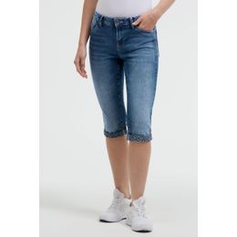 Regular-fit-Jeans SOCCX, Damen, Gr. 28, Kurz, blau, Denim/Jeans, Material: 68% Baumwolle, 30% Polyester, 2% Elasthan, Zusatz: Enth&auml;lt nichttextile Teile tierischen Ursprungs (Badge), regular fit, Jeans, mit Turn-Up Saum