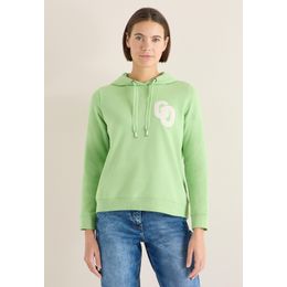 Sweatshirt Cecil, Damen, Gr. L (42), bamboo gr&uuml;n, Web, 80% Baumwolle, 20% Polyester, unifarben, comfort fit, ohne Ausschnitt, B&uuml;ndchen, Sweatshirts Sweatshirt, mit Kapuze mit Tunnelzugband