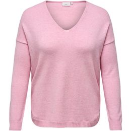 V-Ausschnitt-Pullover Only CARMAKOMA "CARMARGARETA LS PULLOVER KNT NOOS", Damen, Gr. M, rosa (light pink detail:melange), Strick, Obermaterial: 50% Viskose, 27% Nylon, 23% Polyester, meliert, normal normal, V-Ausschnitt, Rippstrickb&uuml;ndchen, Pullover, Viskosemischung, regular fit