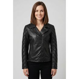 Lederjacke Mauritius "MWCady", Damen, Gr. L (40), schwarz, Obermaterial: 100% Schafsleder. Futter: 100% Baumwolle. &Auml;rmelfutter: 92% Polyester, 8% Elasthan, unifarben, regular fit h&uuml;ftlang, mit &Auml;rmeleinsatz abgesteppte Kante, Jacken, mit Mesh-Eins&auml;tzen an den &Auml;rmeln