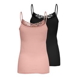 Spitzentop Only "ONLKIRA &ndash; Doppelpack mit Spitzendetail f&uuml;r feminine Looks", Damen, Gr. L (40), schwarz pack:misty rose, Jersey, Obermaterial: 100% Baumwolle, unifarben, figurbetont normal, V-Ausschnitt, Tops Spitzentop, figurbetont, modisch, Jersey, Baumwolle, V-Ausschnitt