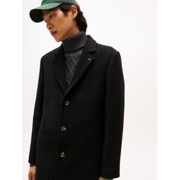 Wollmantel Tommy Hilfiger "WOOL MIX COAT", Herren, Gr. L, schwarz, Web, Obermaterial: 75% Wolle, 25% Polyamid, regular fit normal, M&auml;ntel, Reverskragen, regular fit