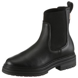 Winterboots Tommy Hilfiger "TH PLAQUE PEBBLE CHELSEA WARM", Damen, Gr. 38, schwarz, Leder, Schuhe Winterboots, Chelseaboots, Schlupfboots, Stiefelette mit praktischer Anziehlasche