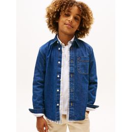 Jeanshemd Tommy Hilfiger "RELAXED DENIM SHIRT", Jungen, Gr. 10 (140), N-Gr, denim schwarz, Web, Obermaterial: 99% Baumwolle, 1% Elasthan, unifarben, regular fit normal, Rundhals, eingesetzt 1-Knopf-Manschette mit Schlitz, Hemden Jeanshemd, Regular fit, f&uuml;r Kinder bis 16 Jahre