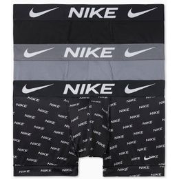 Trunk NIKE UNDERWEAR "TRUNK 3PK", Herren, Gr. S/46, 3 Stk., grau (nike logo print, cool grau, schwarz), Jersey, Obermaterial: 92% Polyester, 8% Elasthan, bedruckt, unifarben, k&ouml;rpernah, Unterhosen, mit Logo-Elastikbund