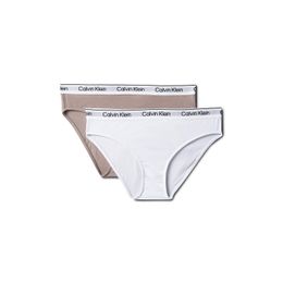 Brasilslip "2PK BIKINI", Kinder, Gr. 128/134, 2 Stk., wei&szlig;, taupe, Jersey, Obermaterial: 95% Baumwolle, 5% Elasthan, Calvin Klein Underwear, k&ouml;rpernah, Unterhosen, mit Logobund