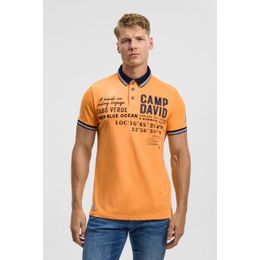 Poloshirt CAMP DAVID, Herren, Gr. L, orange, Piqu&eacute;, Material: 65% Polyester, 35% Baumwolle, bedruckt, regular fit normal, hoch geschlossener Ausschnitt, eingesetzt B&uuml;ndchen, Shirts, mit Seitenschlitze