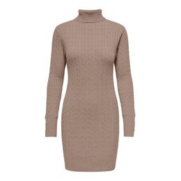 Strickkleid Only "ONLLOUIS LS ROLLNECK CABLE DRESS AT KNT", Damen, Gr. L, N-Gr, mocha meringue detail:melange, Strick, Obermaterial: 50% Viskose, 27% Polyamid, 23% Nylon, meliert, slim fit kurz, Kleider Strickkleid