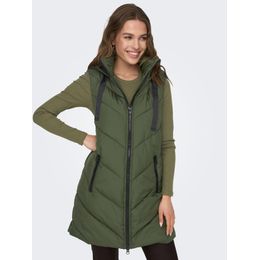 Jacqueline de Yong Steppweste JDY "JDYSKYLAR LIFE HOOD WAISTCOAT OTW NOOS", Damen, Gr. S, gr&uuml;n (forest night detail:schwarz), Steppware, Obermaterial: 100% Polyester, unifarben mit Farbeinsatz, h&uuml;ftbedeckend, Westen Steppweste
