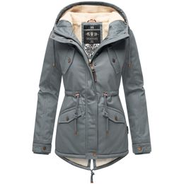 Winterjacke Marikoo "Manolya", Damen, Gr. XXL (44), blau (graublau), Oberstoff: 100% Baumwolle. Futter: 100% Polyester. Wattierung: 100% Polyester. &Auml;rmelfutter: 100% Polyester, figurbetont Po-bedeckend, hoch geschlossener Ausschnitt, &Auml;rmel ohne &Auml;rmelschlitz Rippstrickb&uuml;ndchen mit Druckknopf, Jacken Winterjacke, stylischer Kurzmantel mit weichem Teddyfell-Futter