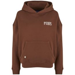 Kapuzensweatshirt PEQUS "PEQUS PEQUS Back Logo Hoodie", Damen, Gr. L, braun, 100% Baumwolle, mehrfarbig, normal, ohne Ausschnitt, Sweatshirts