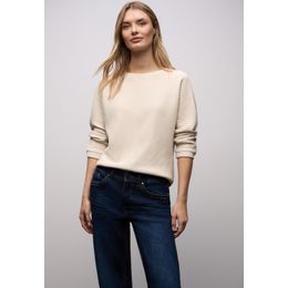 3/4-Arm-Shirt Street One, Damen, Gr. 42, sanftes wei&szlig;, Stoff, 52% Polyester, 32% Baumwolle, 13% Viskose, 3% Elasthan, unifarben, normal normal, U-Boot-Ausschnitt, abgesteppt, Shirts 3/4-Arm-Shirt, mit 3/4 &Auml;rmeln
