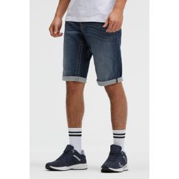 Jeansshorts CAMP DAVID, Herren, Gr. 32, Kurz, tiefblau, Denim/Jeans, Material: 72% Baumwolle, 27% Polyester, 1% Elasthan, Zusatz: Enth&auml;lt nichttextile Teile tierischen Ursprungs (Badge), unifarben, regular fit, Jeans Jeansshorts, mit Turn-Up Saum
