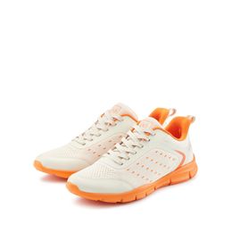 Sneaker John Devin "Schn&uuml;rschuh, Freizeitschuhe, Schn&uuml;rhalbschuhe, Halbschuh, Turnschuh", Herren, Gr. 43, beige, orange, Obermaterial: 80% Textilmaterial, 20% Lederimitat. Decksohle: 100% Textilmaterial. Futter: 100% Textilmaterial. Laufsohle: 100% Synthetik, mehrfarbig, Schuhe Sneaker, im sportiven Look mit farbiger Sohle VEGAN
