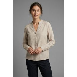 Langarmbluse Freequent "FQLAVA-SHIRT", Damen, Gr. XS, beige (sand melange), Web, Obermaterial: 55% Leinen, 45% Viskose, meliert, unifarben, bequem h&uuml;ftbedeckend, V-Ausschnitt, Manschette, Blusen, Leinenmix, mit V-Ausschnitt geschlitzt