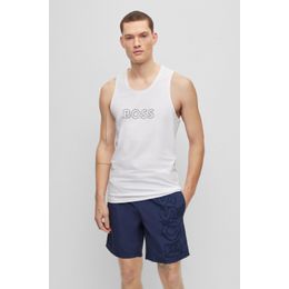 T-Shirt BOSS "Beach Tank Top", Herren, Gr. L, wei&szlig; 100, Single Jersey, Obermaterial: 100% Baumwolle, unifarben, k&ouml;rpernah normal, tiefer Rundhals, eingefasste Kante, Shirts T-Shirt, mit UV Schutz (SPF 50+)