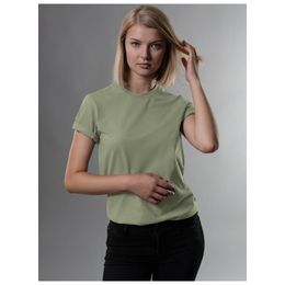 T-Shirt TRIGEMA "TRIGEMA Slim Fit T-Shirt aus DELUXE Baumwolle", Damen, Gr. L, salbei, 100% Baumwolle, Basic, Shirts T-Shirt