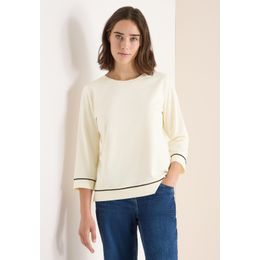 Rundhalsshirt Cecil, Damen, Gr. M (40), creamy wei&szlig;, Web, 94% Baumwolle, 6% Elasthan, unifarben mit Farbeinsatz, comfort fit normal, Rundhals, B&uuml;ndchen, Shirts Rundhalsshirt, Rundhalsausschnitt