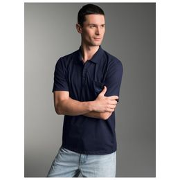 Poloshirt TRIGEMA "TRIGEMA Poloshirt aus Single-Jersey", Herren, Gr. 5XL, blau (navy), Single Jersey, 100% Baumwolle, Basic, lang, ohne Ausschnitt, Shirts