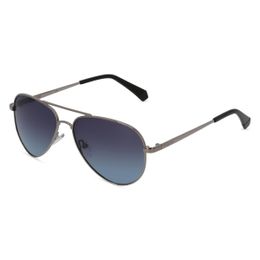 Polaroid PLD 6012/N/NEW | Unisex-Sonnenbrille | Fassung: Vollrand, Pilot, Metall, Silber Gl&auml;nzend | Glasfarbe: Grau Verlaufend