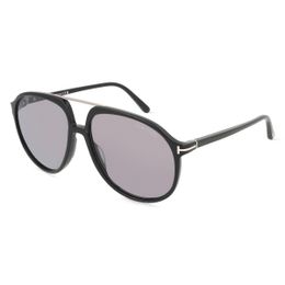 Tom Ford FT1079 | Unisex-Sonnenbrille | Fassung: Vollrand, Pilot, Acetat, Schwarz Gl&auml;nzend | Glasfarbe: Grau Spiegel Silber