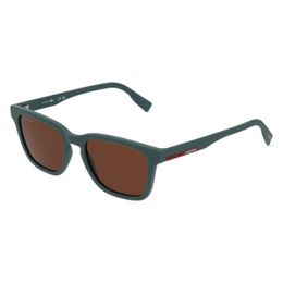 Lacoste L987S | Unisex-Sonnenbrille | Fassung: Vollrand, Quadratisch, Kunststoff, Gr&uuml;n Matt | Glasfarbe: Braun