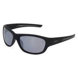Timberland TB9247 | Unisex-Sonnenbrille | Fassung: Vollrand, Quadratisch, Acetat Spritzguss, Schwarz Matt | Glasfarbe: Grau Spiegel Silber