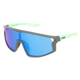 Uvex Sports S533076 skyryse jr. | Kinder-Sonnenbrille | Fassung: Vollrand, Monoscheibe, Kunststoff, Grau Gr&uuml;n | Glasfarbe: Blau Spiegel Blau