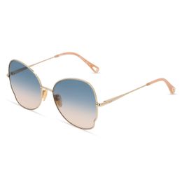 Chlo&eacute; Chlo&eacute; CH0094S | Damen-Sonnenbrille | Fassung: Vollrand, Butterfly, Metall, Gold Gl&auml;nzend | Glasfarbe: Blau Verlaufend