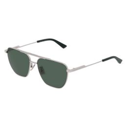 Bottega Veneta BV1236S | Unisex-Sonnenbrille | Fassung: Vollrand, Pilot, Metall, Silber Gl&auml;nzend | Glasfarbe: Gr&uuml;n