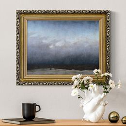 Bilderwelten Bild mit Barockrahmen Antik originell modern Barock blau - Caspar David Friedrich - Der M&ouml;nch am Meer - edle Optik Wohnzimmer Schlafzimmer