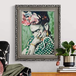 Bilderwelten Bild mit Barockrahmen Antik originell modern Barock gr&uuml;n - Frida Kahlo - Collage No.3 - edle Optik Wohnzimmer Schlafzimmer