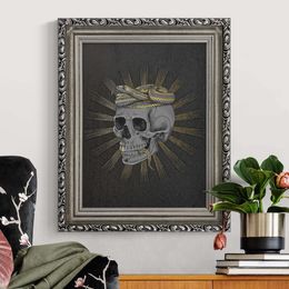 Bilderwelten Leinwandbild mit Barockrahmen Illustration Totenkopf und Schlange Schwarz Gold
