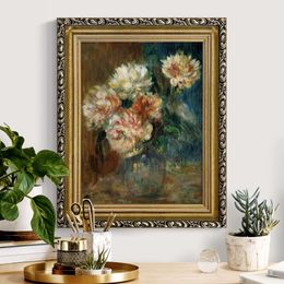 Bilderwelten Bild mit Barockrahmen Antik Blumen Landhaus Barock gr&uuml;n - Auguste Renoir - Vase Pfingstrosen - edle Optik Wohnzimmer Schlafzimmer