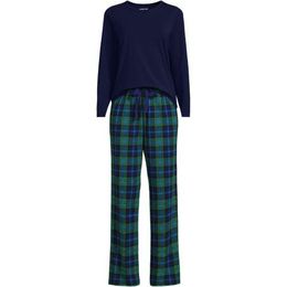 LANDS' END Gemustertes Pyjama-Set aus Baumwoll-Jersey, Damen,  Gr&uuml;n, Elasthan/Baumwoll-Mischung, by Lands' End