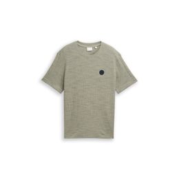 Tom Tailor Herren T-Shirt mit Waffelstruktur, gr&uuml;n, Meliert, Gr. L