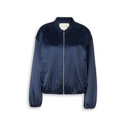 Tom Tailor Damen Satin Blouson Jacke mit Bomberkragen, blau, Uni, Gr. M